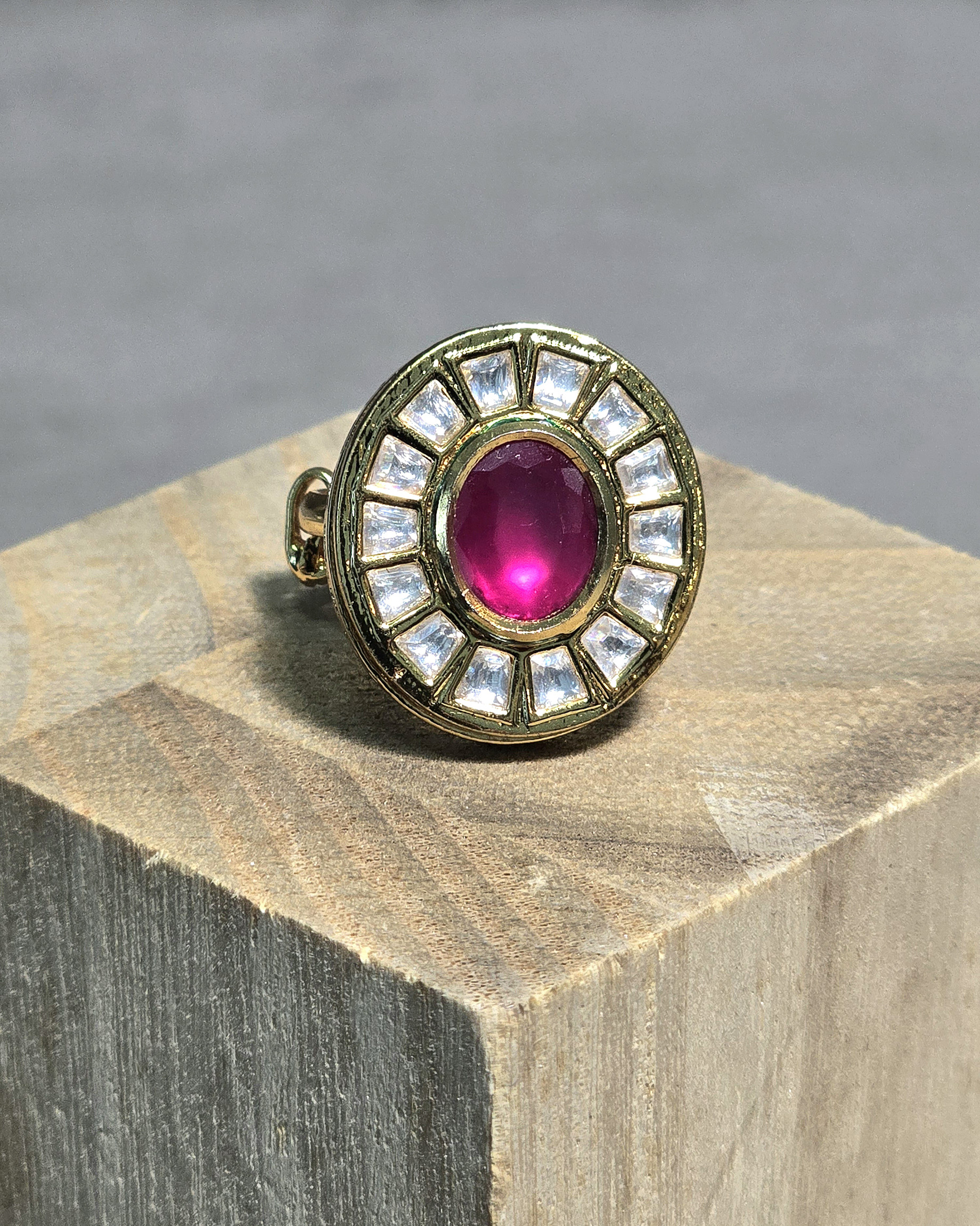 Daisy CZ Stone Studded Ring with Semi-Precious Ruby Stone